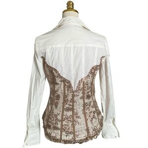 Cache | Tops | Cache Women Y2k White Longsleeve Floral Lace Corset ...